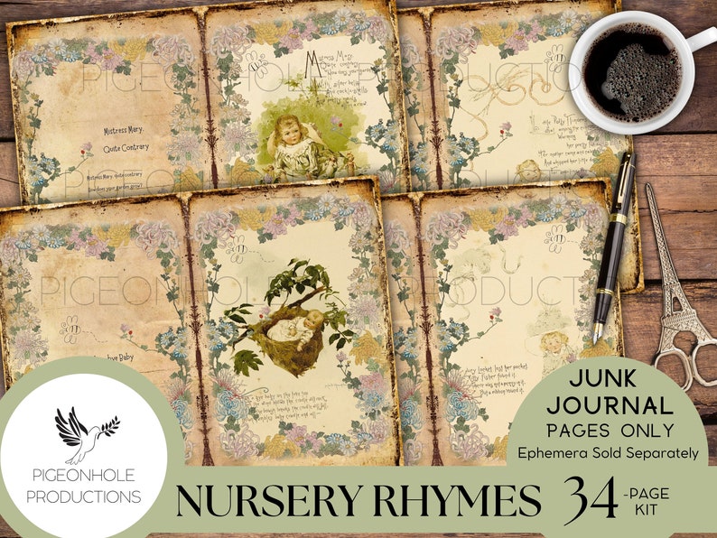 Nursery Rhymes Junk Journal Pages PRINTABLE Lovely Collage - Etsy