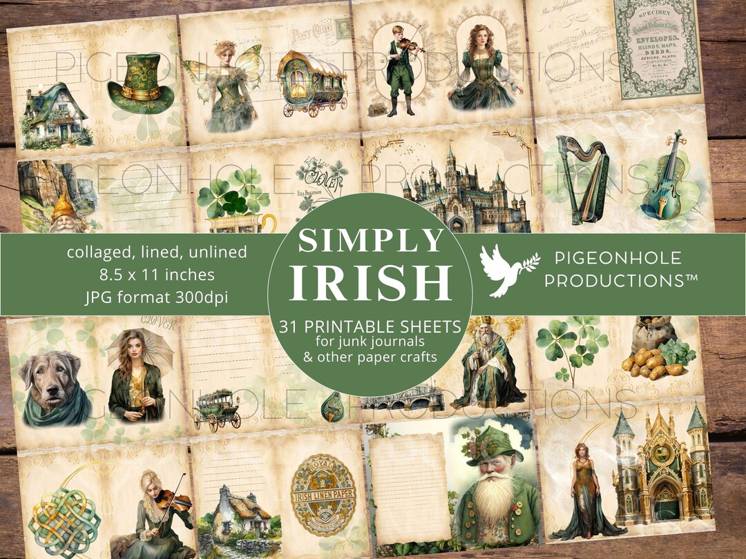 Simply Irish Junk Journal PAGES, PRINTABLE, 31 Pages Makes 62 Journal ...