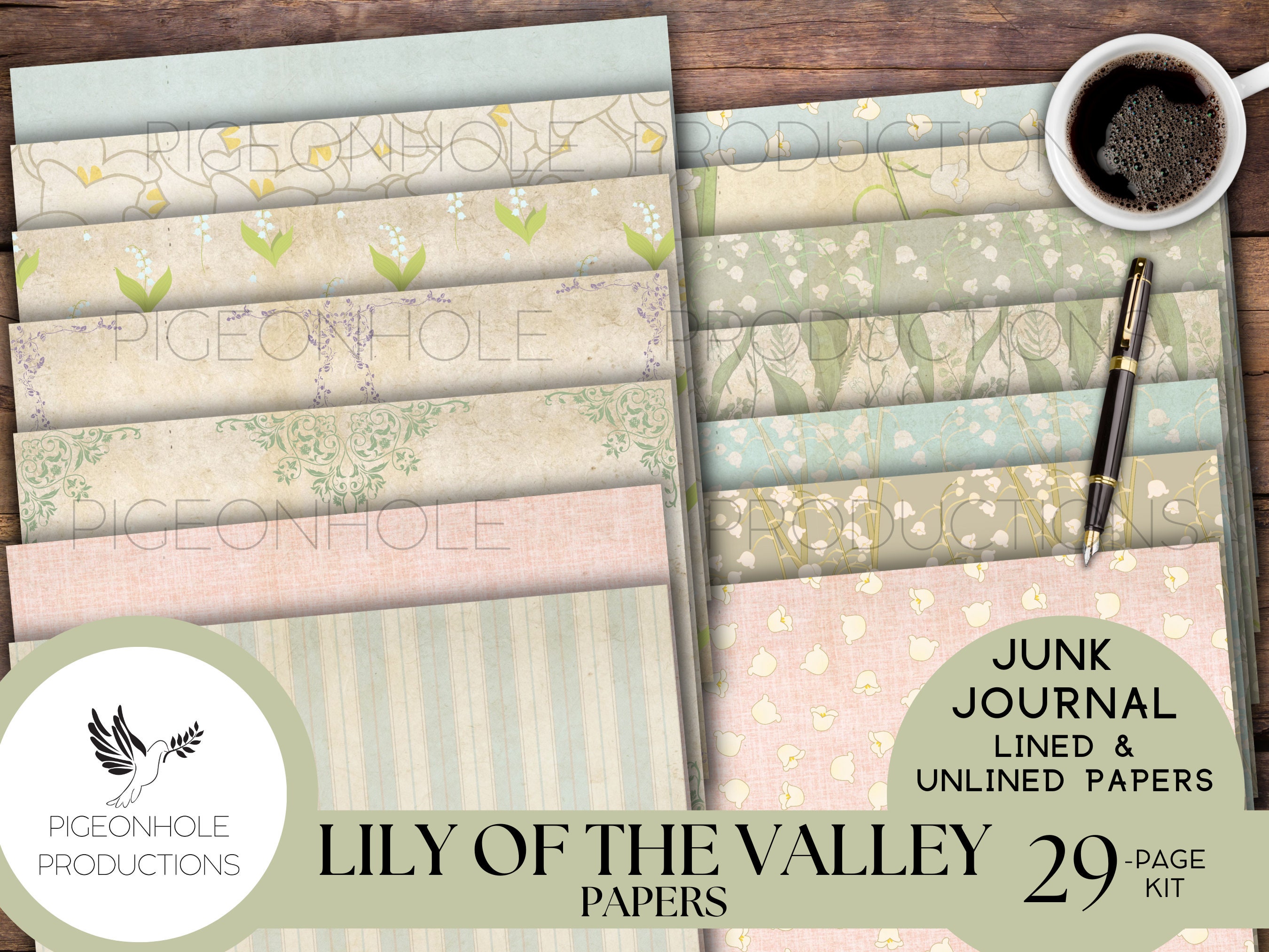 Lily of the Valley Lined & Unlined Papers, PRINTABLE, 29 Sheets, Pretty ...