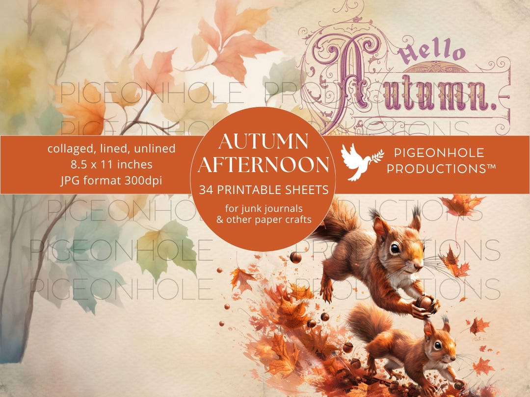 Autumn Afternoon Junk Journal Kit, PRINTABLE, 34 Sheets Collaged, Lined ...