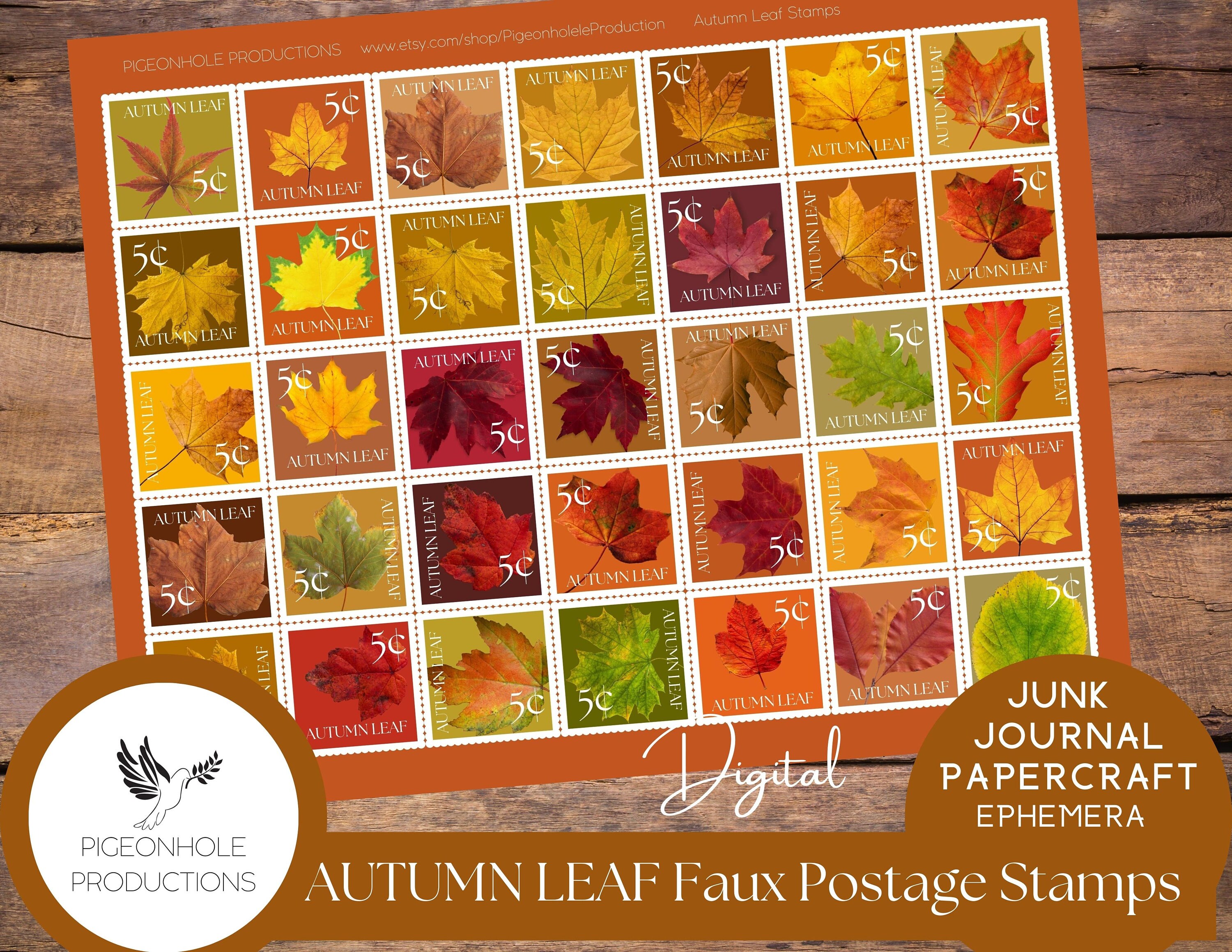Autumn Leaf Faux Postage Stamps, PRINTABLE, Use in Junk Journals ...