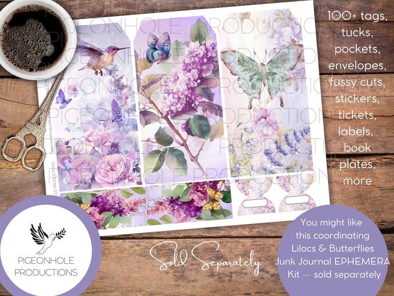 Lilacs & Butterflies Junk Journal PAGES, PRINTABLE, 28 Collaged ...