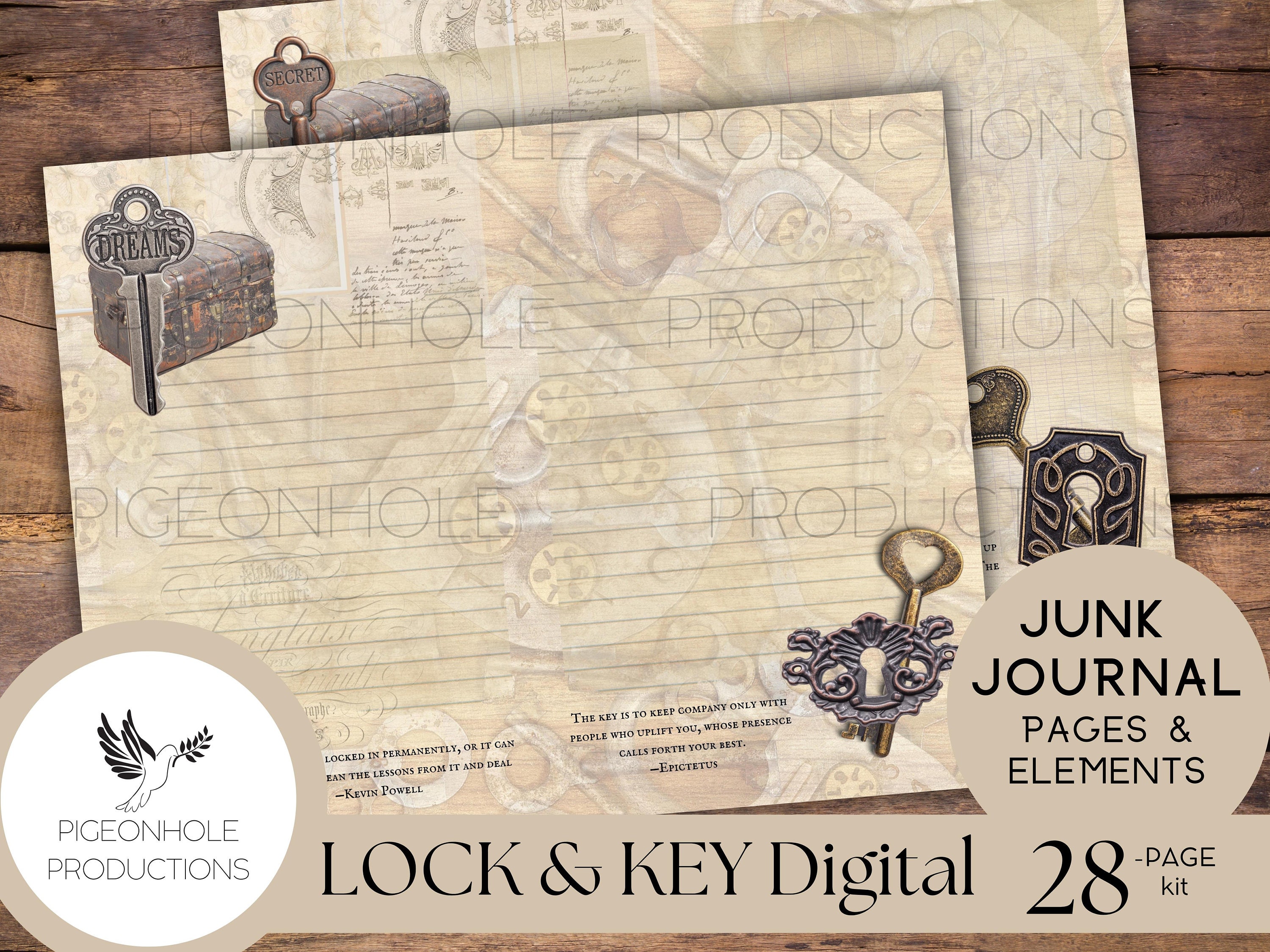 Vintage Lock & Key Junk Journal Kitprintablewith Uplifting Quotes28 ...