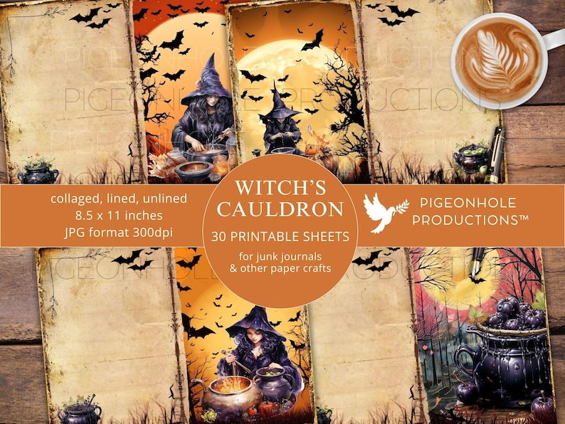 Witch's Cauldron Junk Journal Kit, PRINTABLE, 30 Sheets Collaged, Lined ...