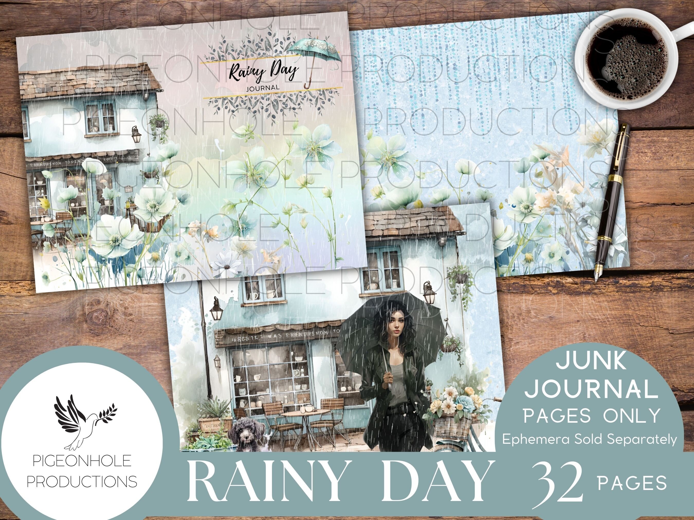 Rainy Day Journal Pages Only Kit, PRINTABLE, 32 Collage, Lined, Unlined ...