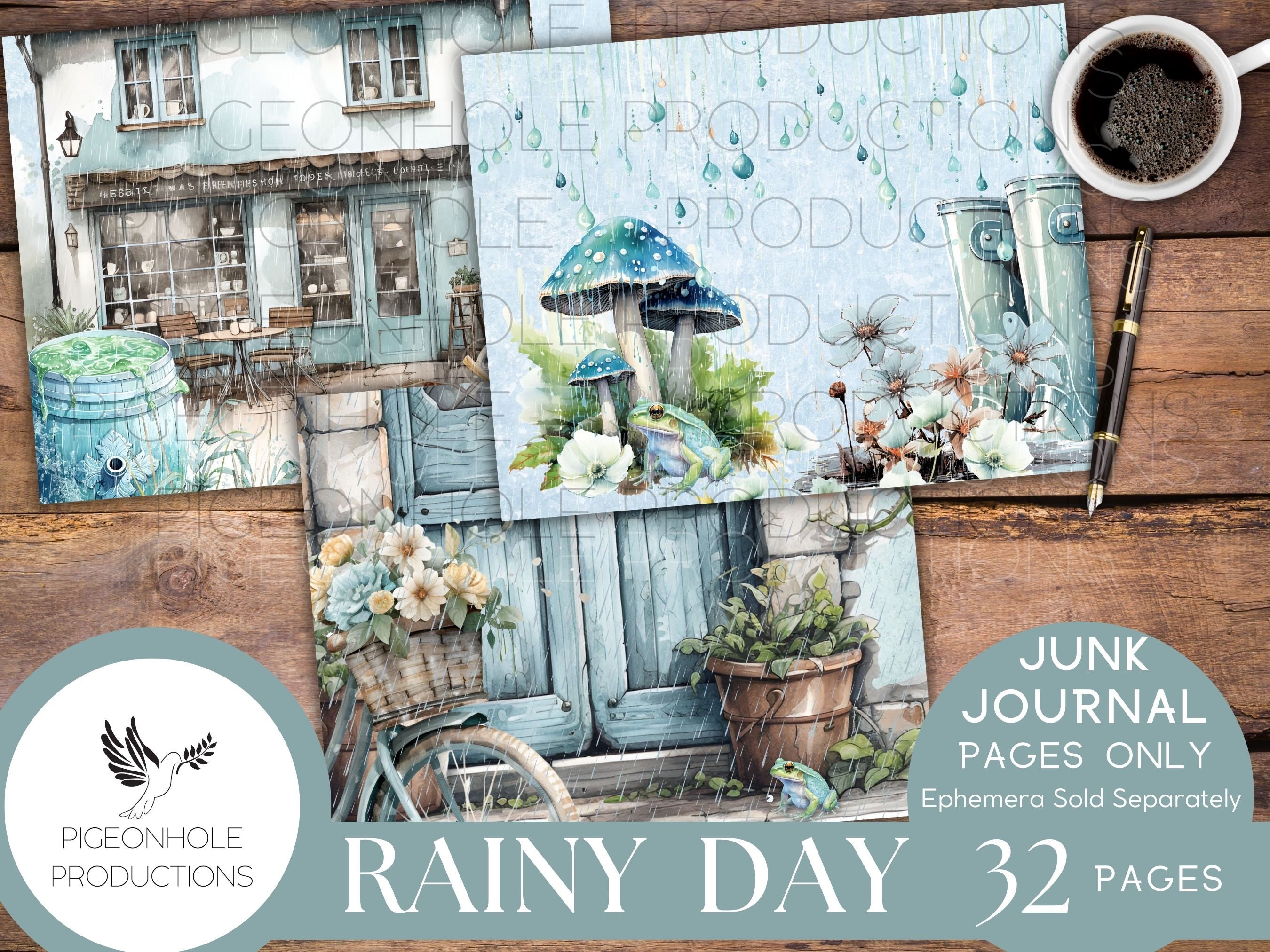 Rainy Day Journal Pages Only Kit, PRINTABLE, 32 Collage, Lined, Unlined ...