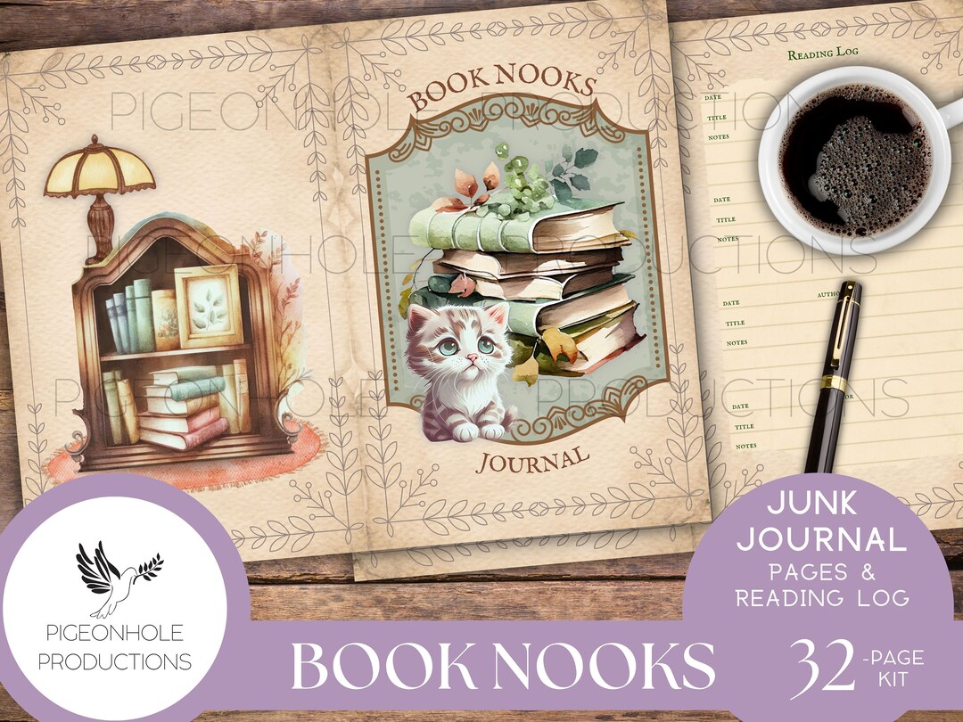 Book Nooks Junk Journal Pages & Reading Log, PRINTABLE, 32 Sheets ...