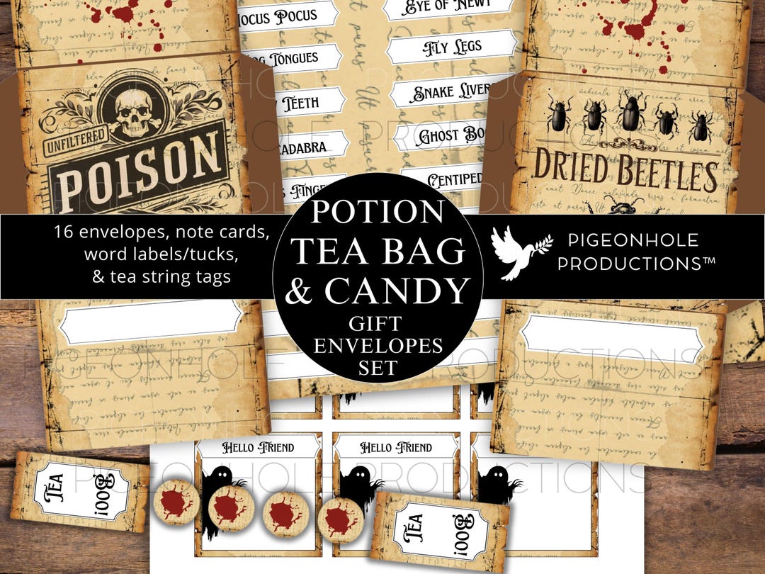 Potion Tea Bag & Candy Envelope Kit, PRINTABLE, 16 Envelopes, Note ...