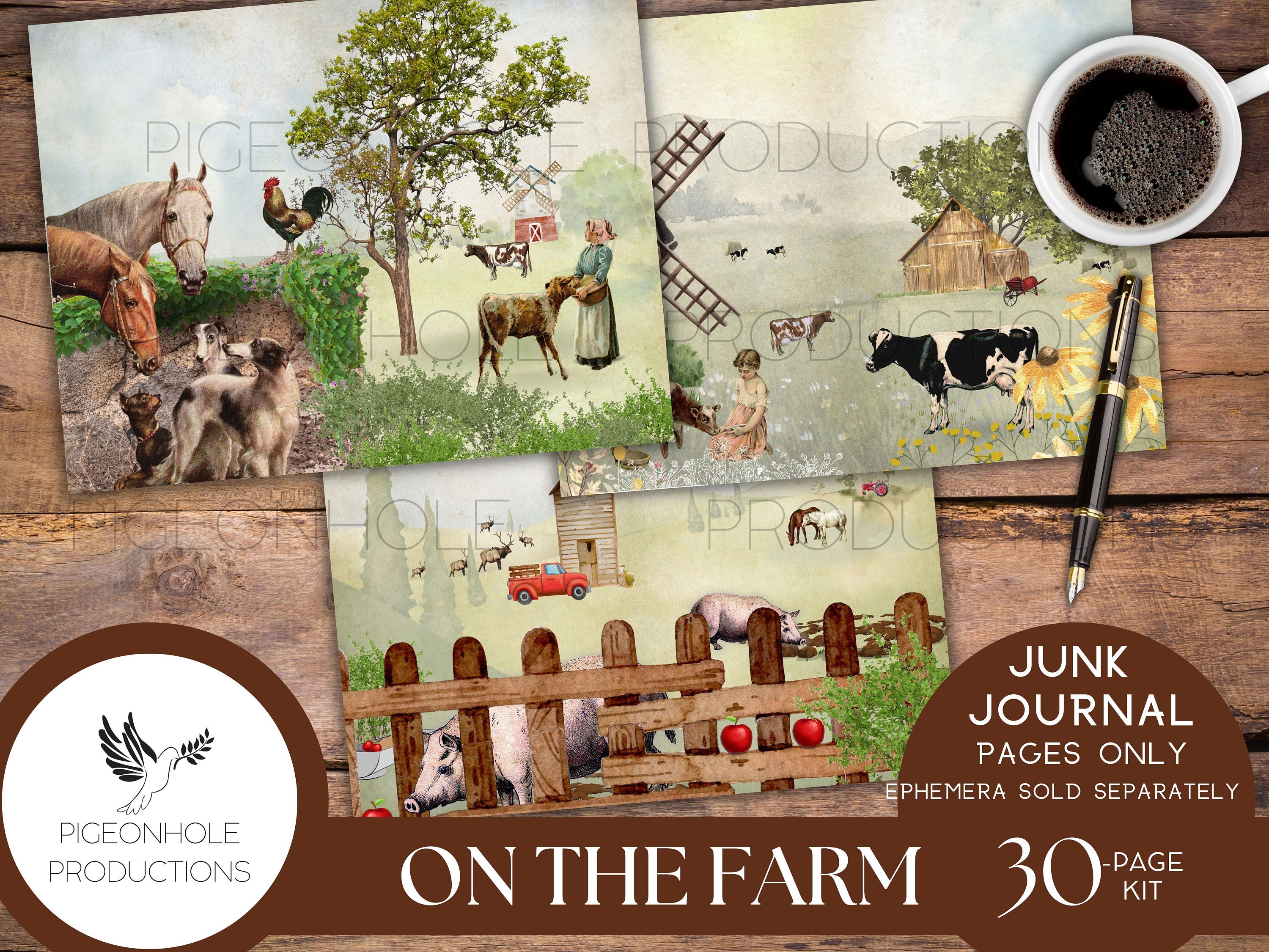 On the Farm Junk Journal Pages Only Kit, PRINTABLE, 30 Sheets of ...