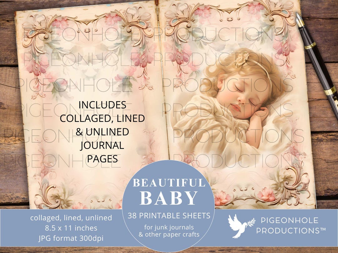 Beautiful Baby Junk Journal PAGES, PRINTABLE, 38 Sheets Makes 76 ...