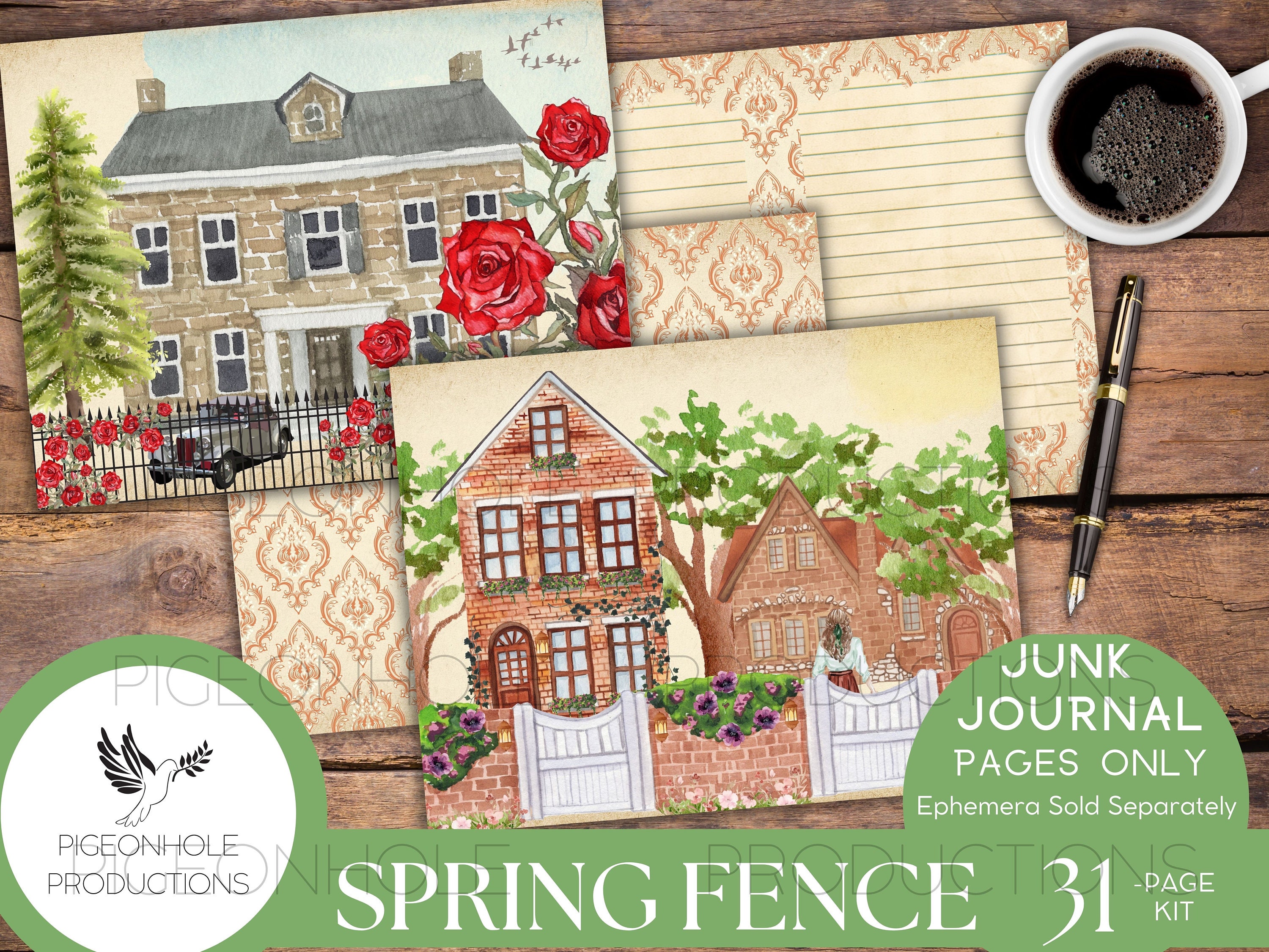 Spring Fence Junk Journal Pagesprintable31 Decorative/background ...