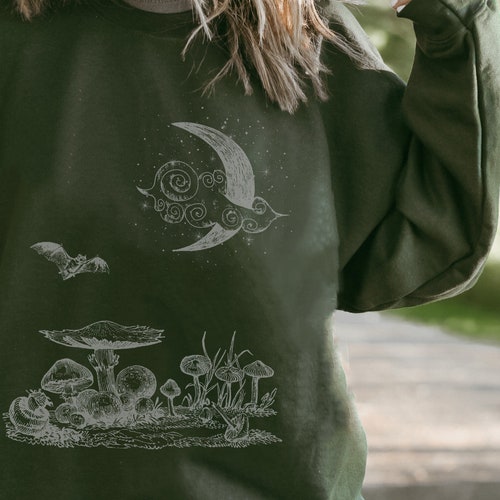Goblincore Sweatshirt With Mushroom Moon Scene. on Trend - Etsy UK