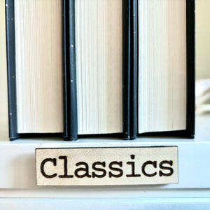 Engraved Bookshelf Labels - Shelf Decor - Repositionable Book Cart Sign ...