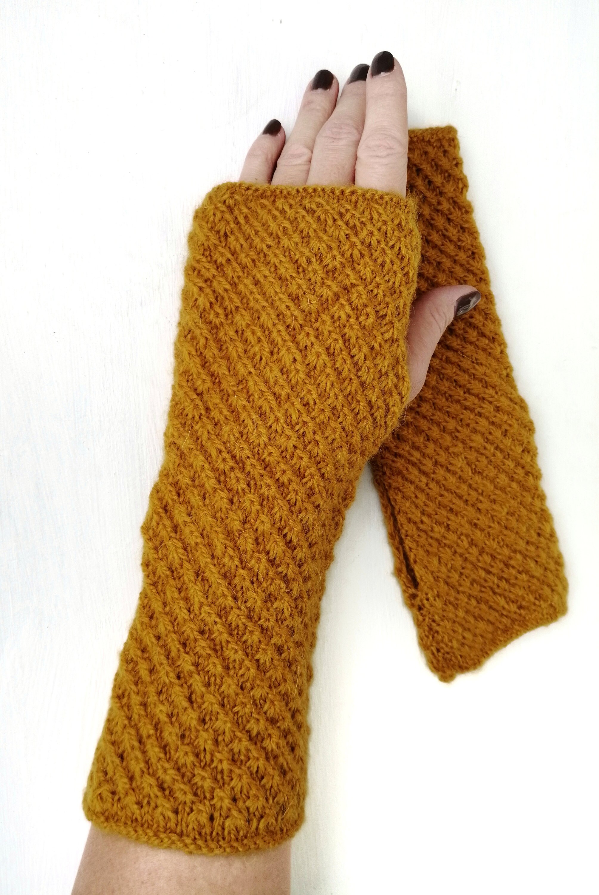 Mustard Fingerless Gloves Womens Boho Mittens Spring Arm Etsy