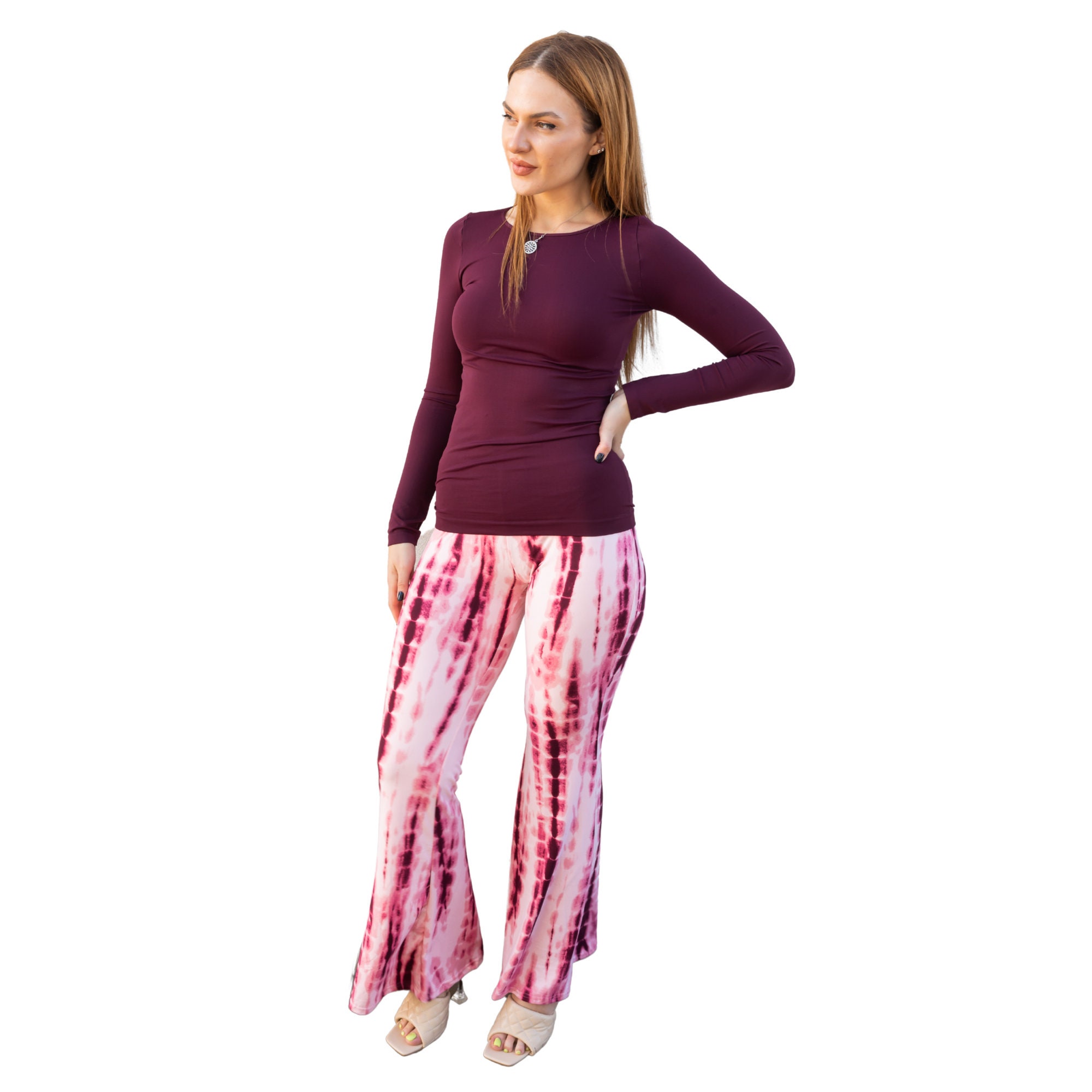Wide Leg Boot Cut Super Soft Pants. Wine Tie Dye. Flair Pants ...