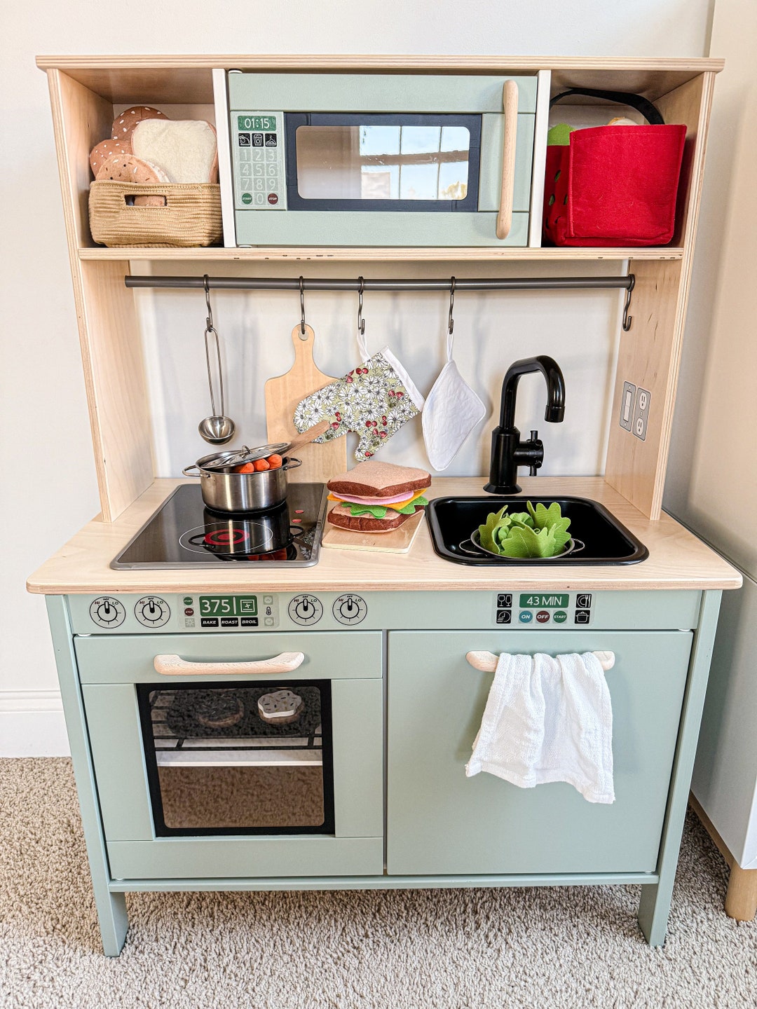 See-through Play Kitchen Stickers Decal Set, Mix and Match, Fits on Ikea Duktig, Green Display ...