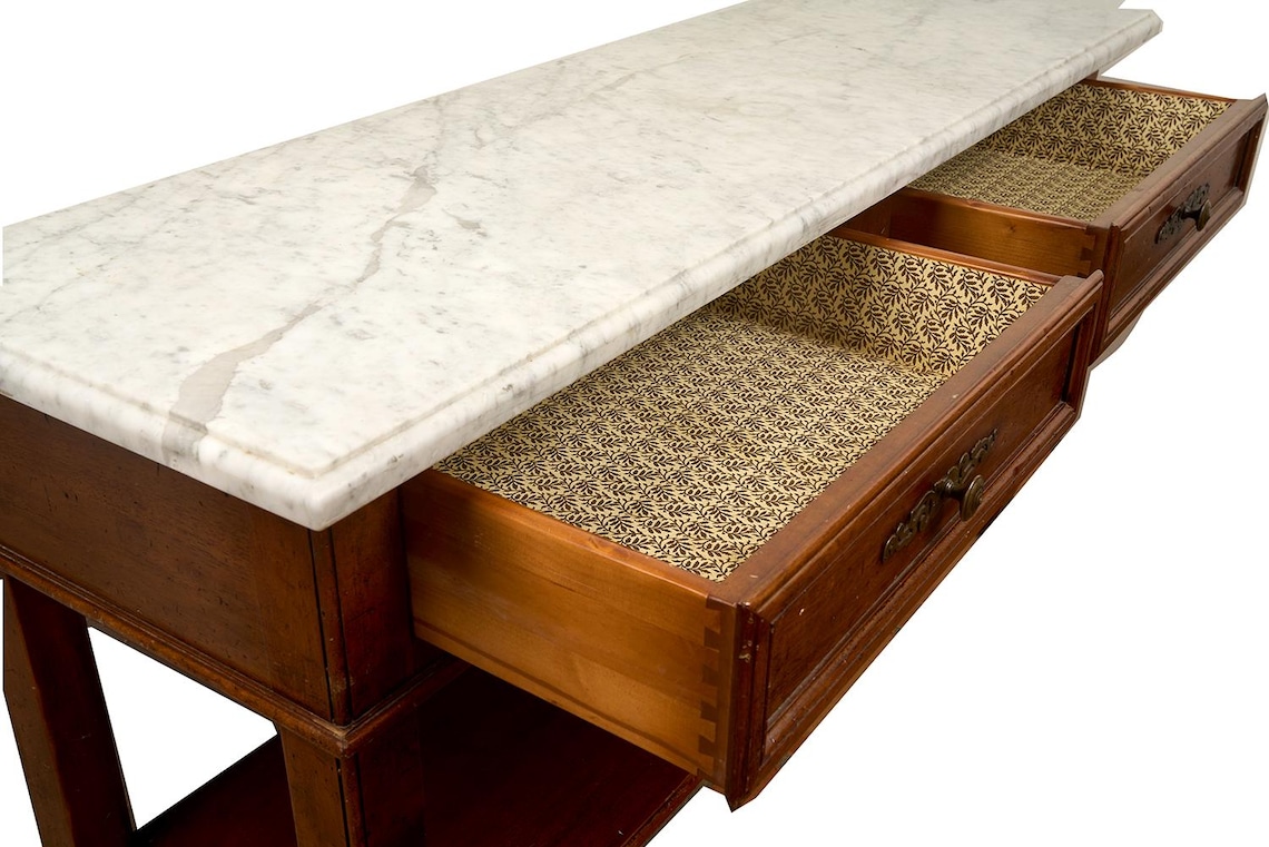 French Country Wood Console Table With Arabescato Marble Top & Ogee ...