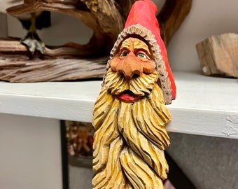 Wood Carving Hand Carved Wood Elf in White Christmas Carvings Wood ...