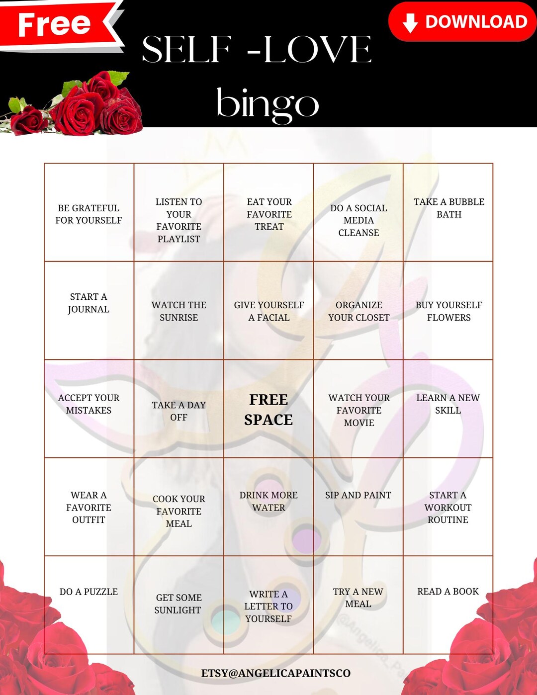 Self Love Bingo Card - Etsy