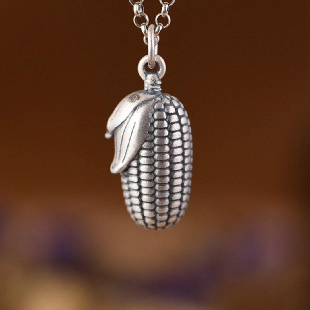 990 Sterling Silver Corn Necklace Pendant, Corn Jewelry, Food Charms ...