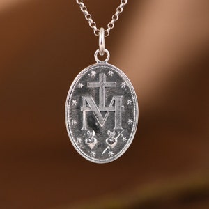 Sterling Silver Virgin Mary Pendant, Silver Oval Pendant, Religious ...