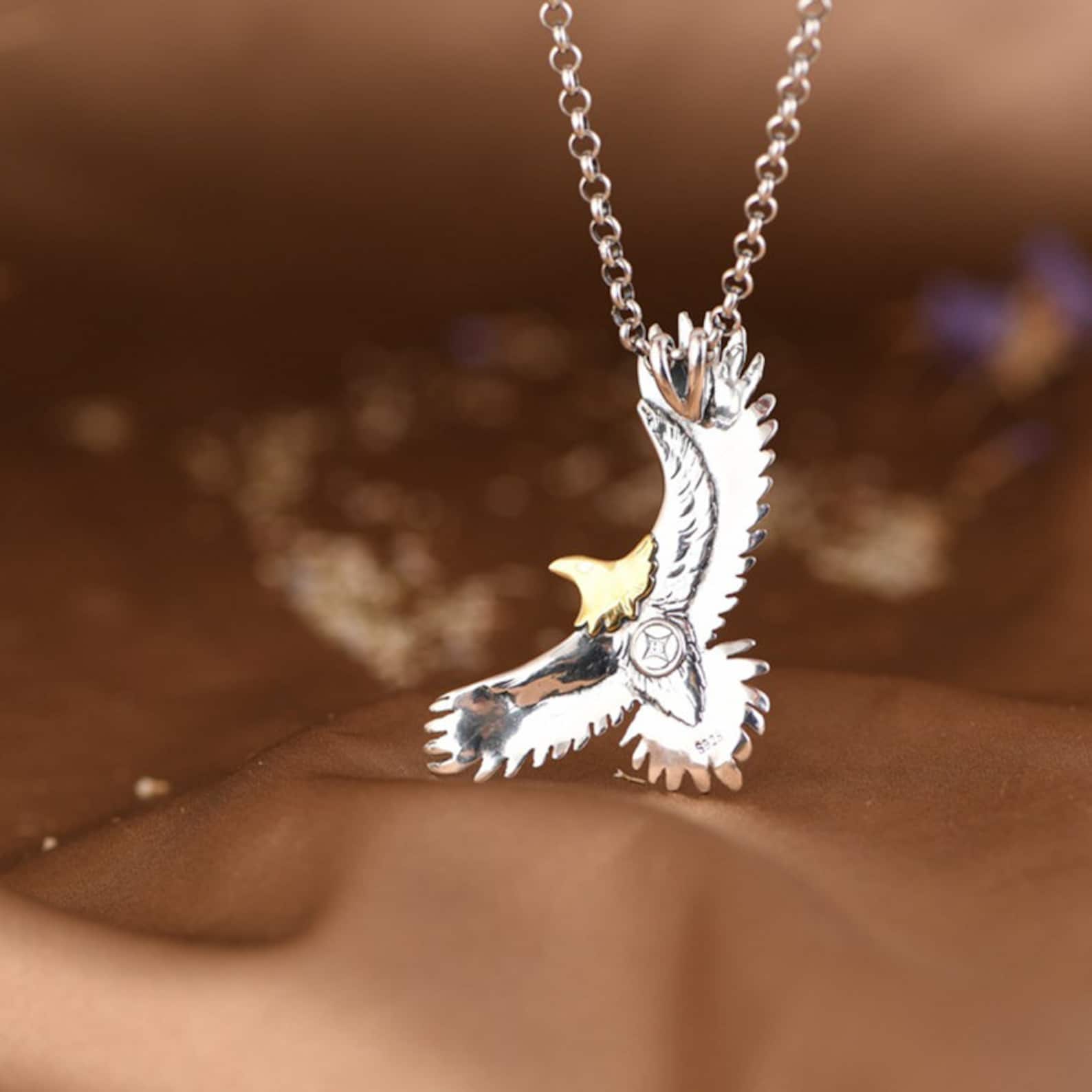 Sterling Silver Eagle Necklace Pendant, Eagle Charm Jewelry, American ...