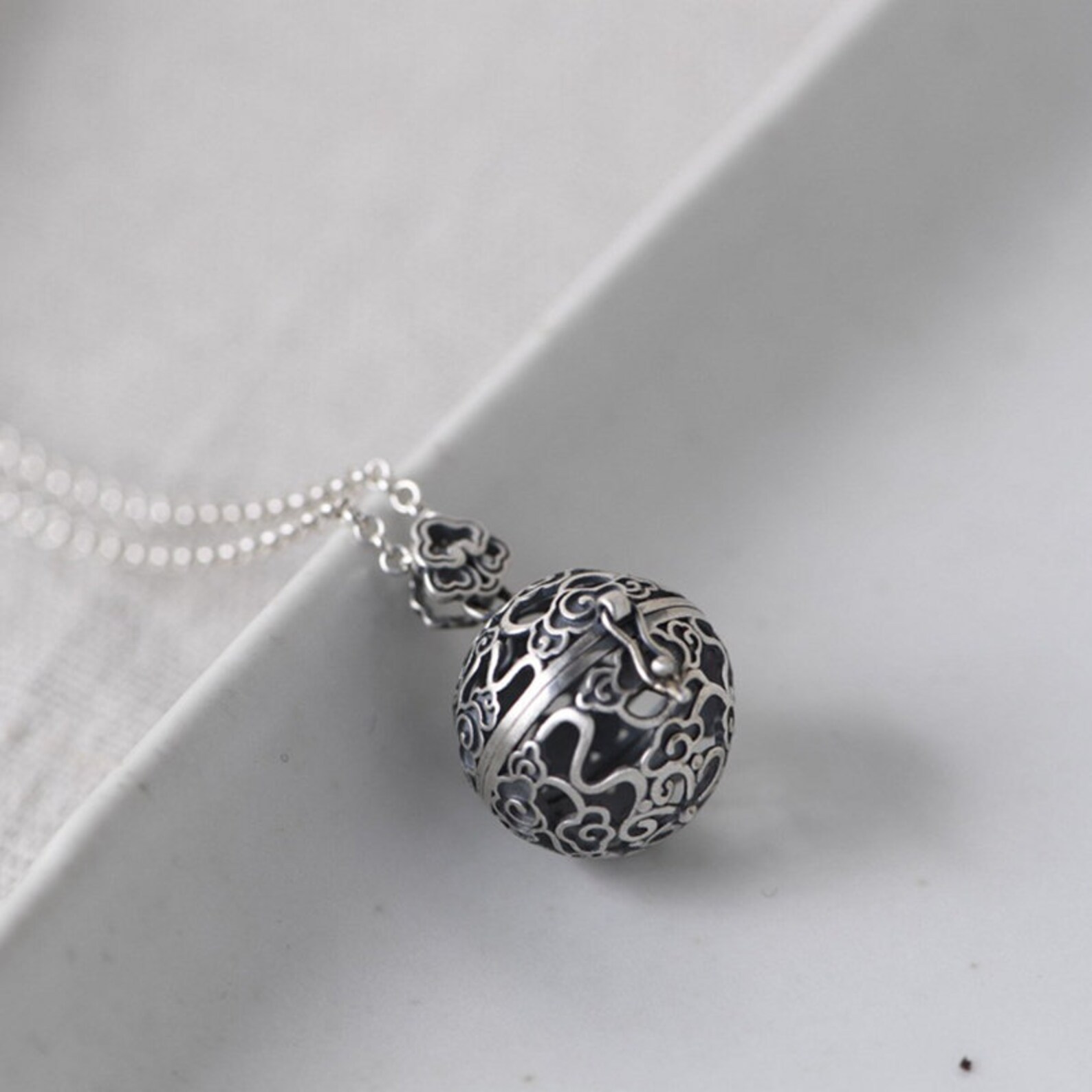 Sterling Silver Ball Locket Charm Pendant, Diffuser Locket, Prayer Box ...