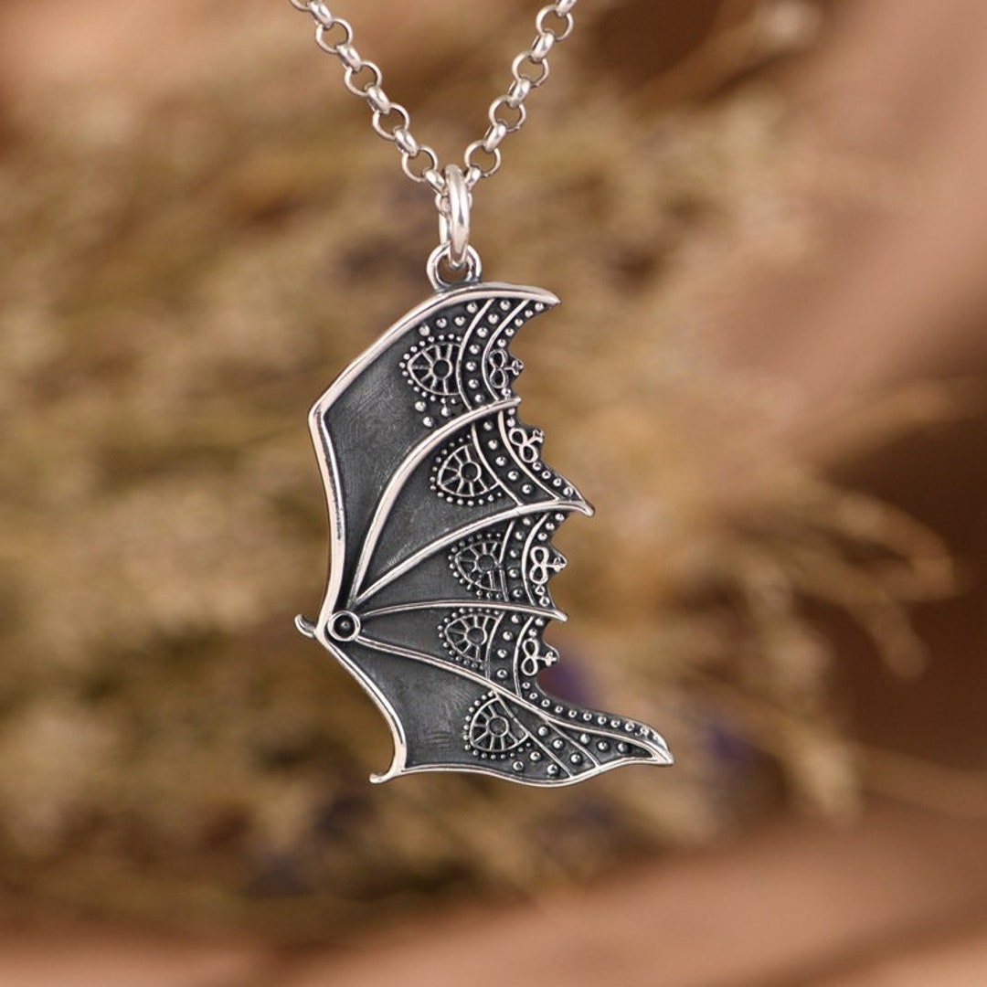 Sterling Silver Bat Pendant, Flying Bat Jewelry, Bat Wing Pendant ...