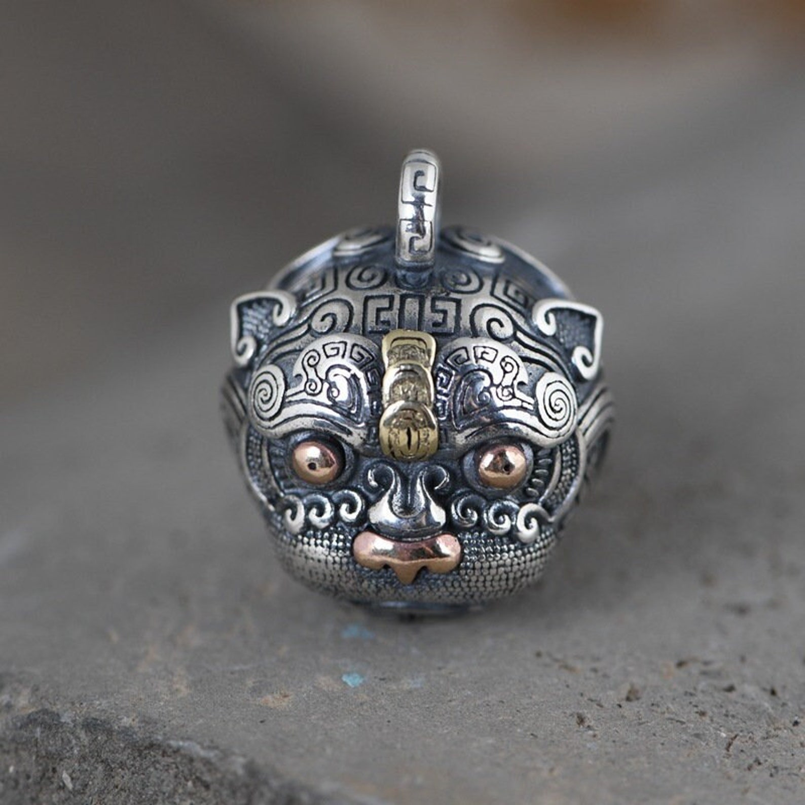 Sterling Silver Bell Pendant, Pixiu Bell Pendant, Silver Pixiu Bell ...