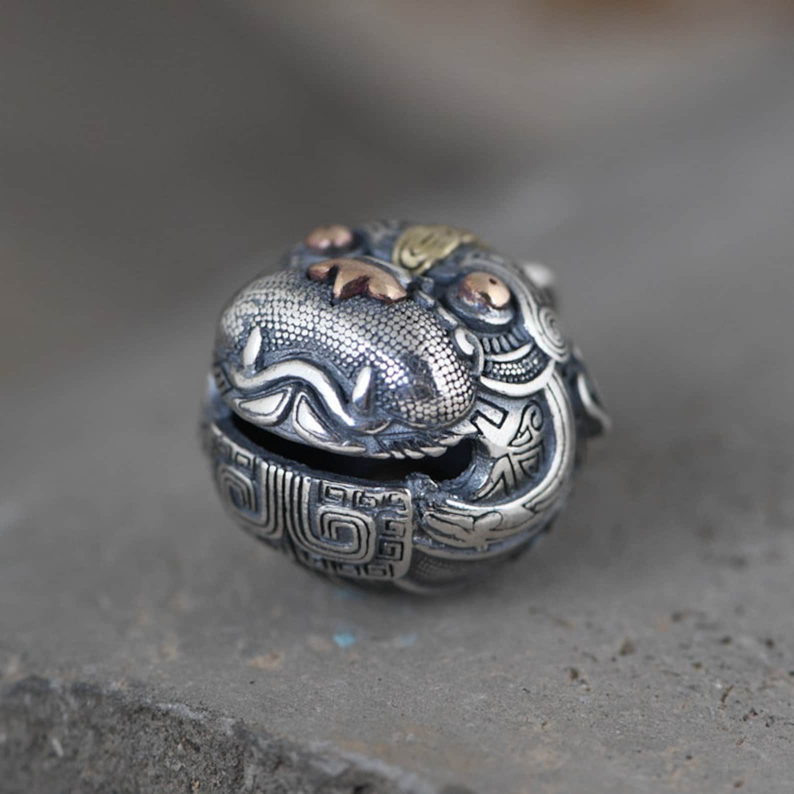 Sterling Silver Bell Pendant, Pixiu Bell Pendant, Silver Pixiu Bell ...