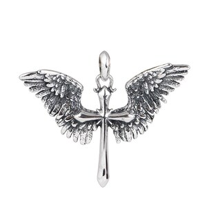 Sterling Silver Wing Pendant Charm, Angel Wing Pendant, Cross Necklace ...