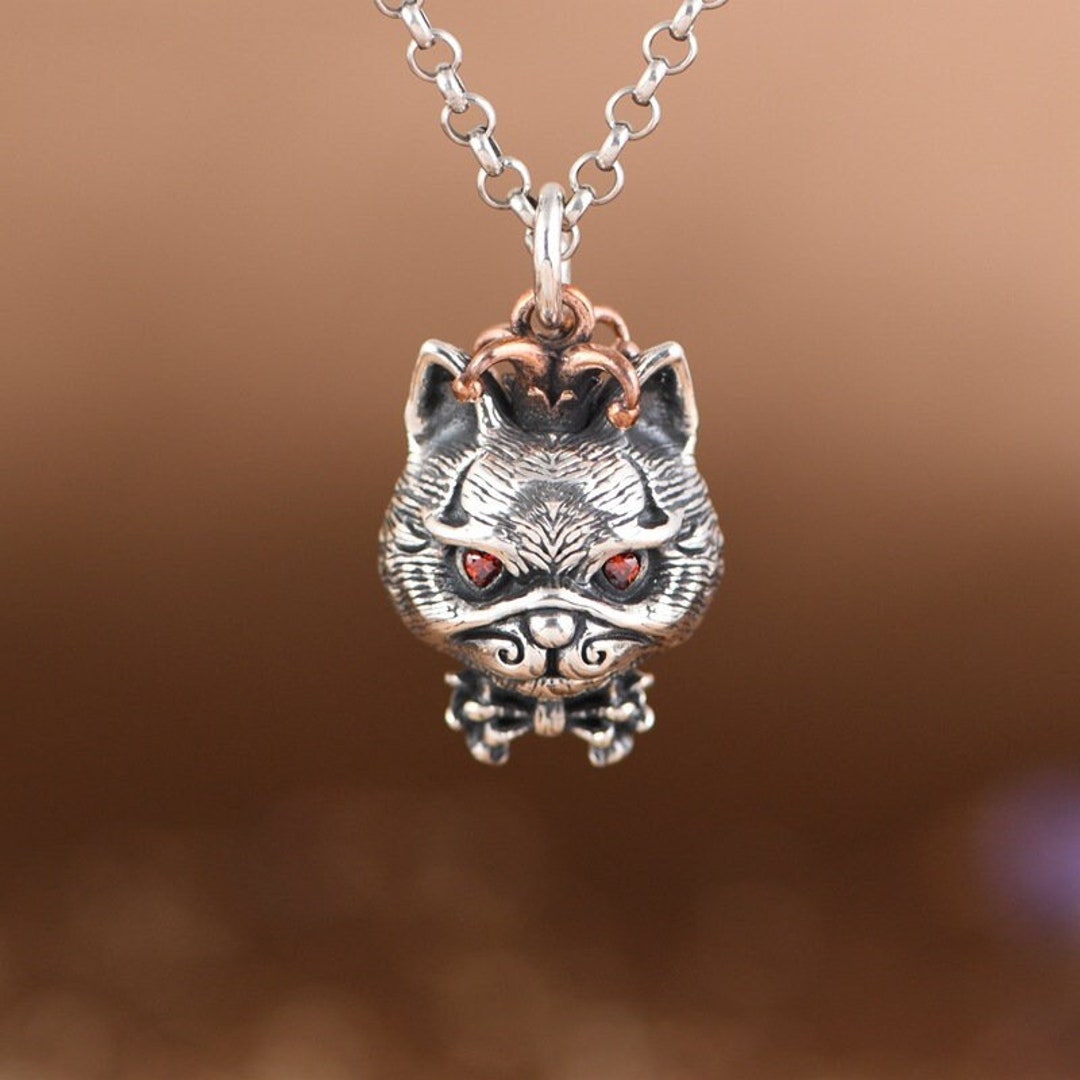 Sterling Silver Cat Pendant Charm, Cat Head Pendant, Steampunk Cat ...