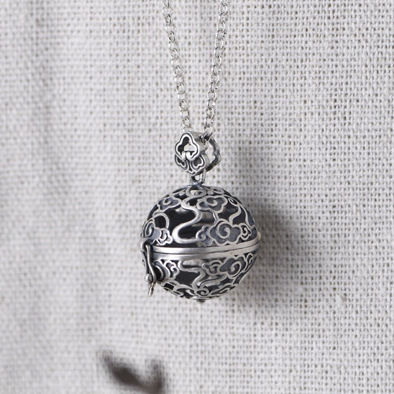 Sterling Silver Ball Locket Charm Pendant, Diffuser Locket, Prayer Box ...