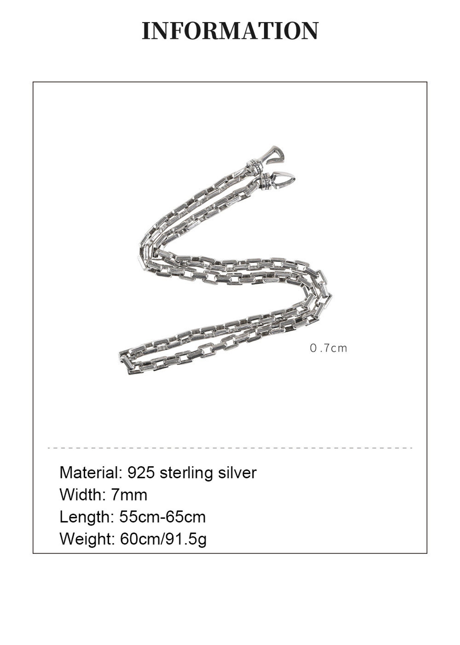 Sterling Silver Chunky Chain Necklace 7mm, Punk Necklace Chain, Link ...