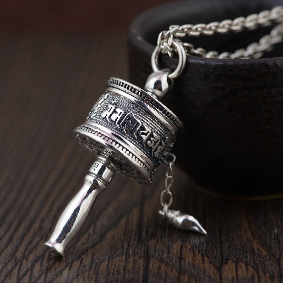 990 Sterling Silver Prayer Wheel Necklace Pendant, Prayer Wheel Charm ...