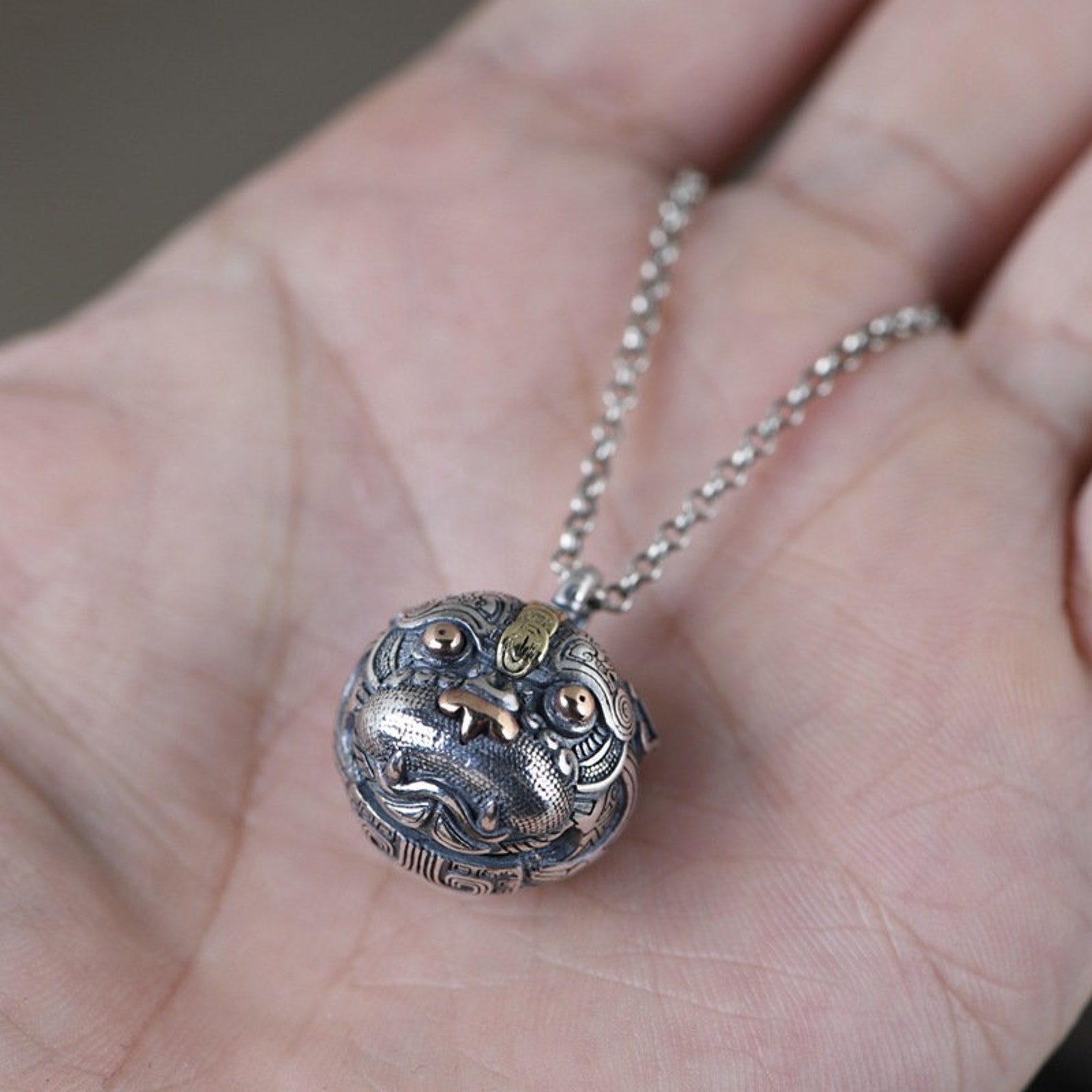 Sterling Silver Bell Pendant, Pixiu Bell Pendant, Silver Pixiu Bell ...