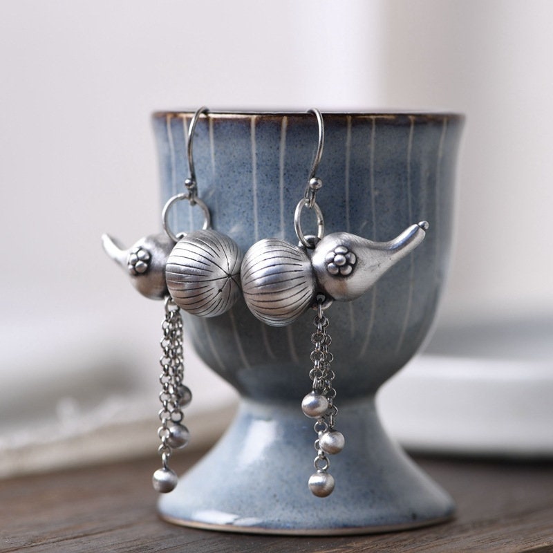 990 Sterling Silver Gourd Necklace Pendant, Gourd Tassel Charm, Gourd ...
