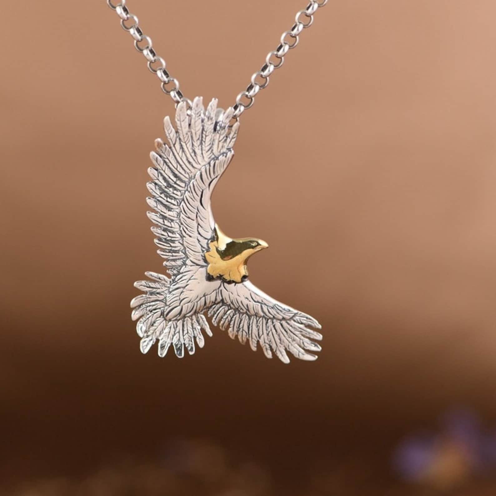 Sterling Silver Eagle Necklace Pendant, Eagle Charm Jewelry, American ...
