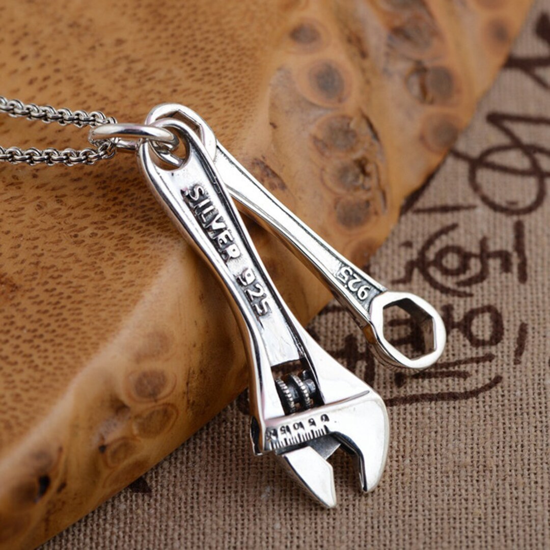 Sterling Silver Spanner Necklace Pendant, Wrench Charm Pendant, Hand ...