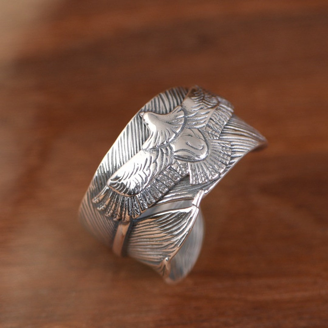 Sterling Silver Eagle Ring, Flying Eagle Ring, Mens Eagle Ring, Bald ...