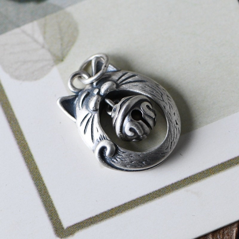 Sterling Silver Cat Bell Pendant Charm Silver Small Bell - Etsy