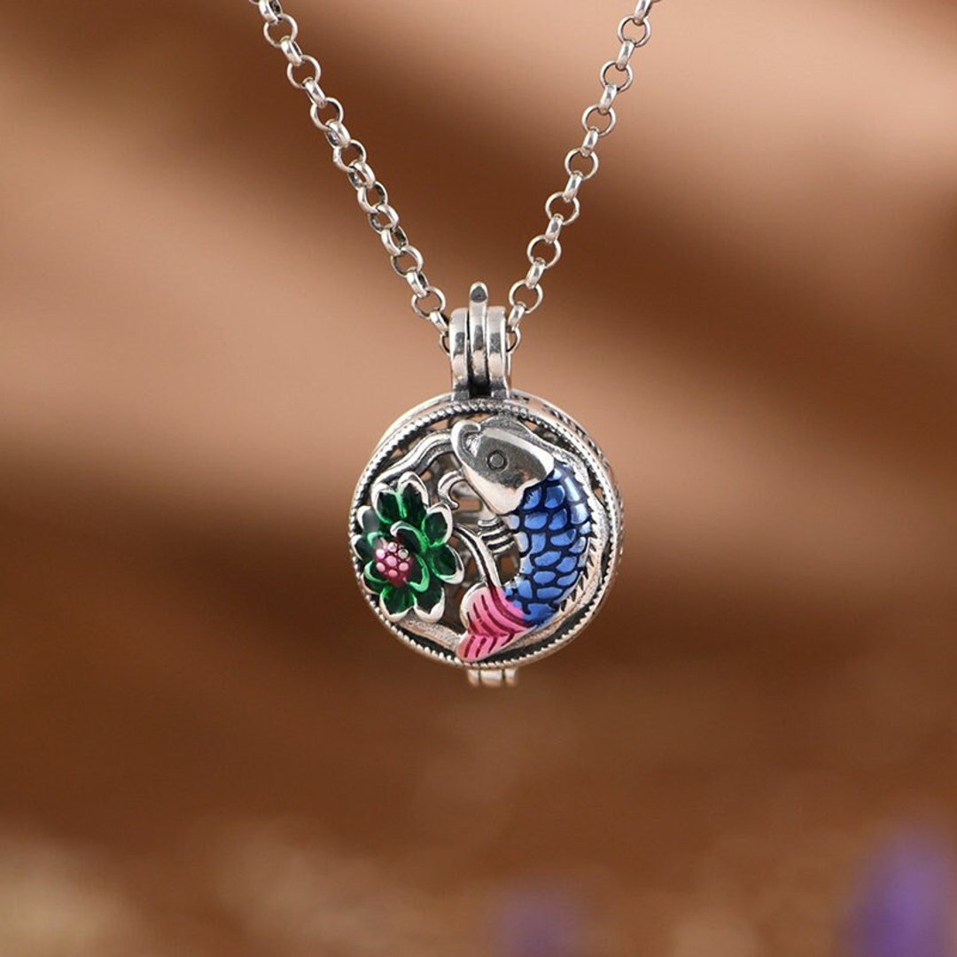 Sterling Silver Locket Pendant, Fish Locket Pendant, Lotus Locket ...