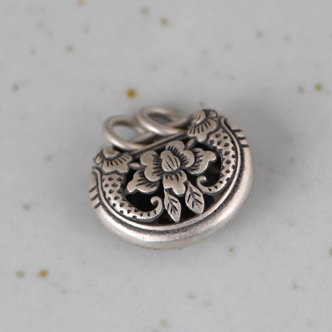 Sterling Silver Peony Lock Pendant Charm, Flower Hollow Lock Pendant ...