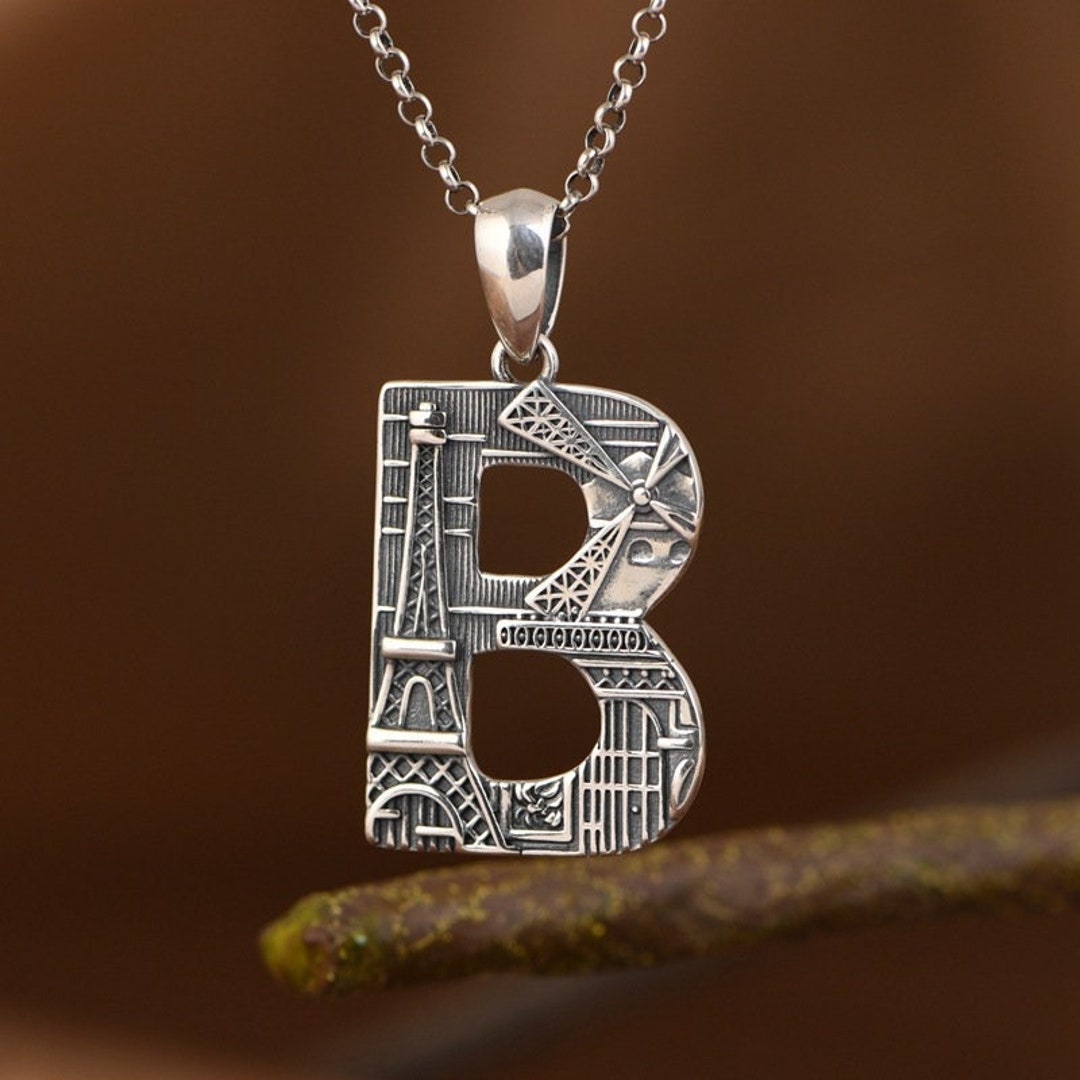 Sterling Silver Letter B Charm, B Initial Pendant, Letter B Pendant ...