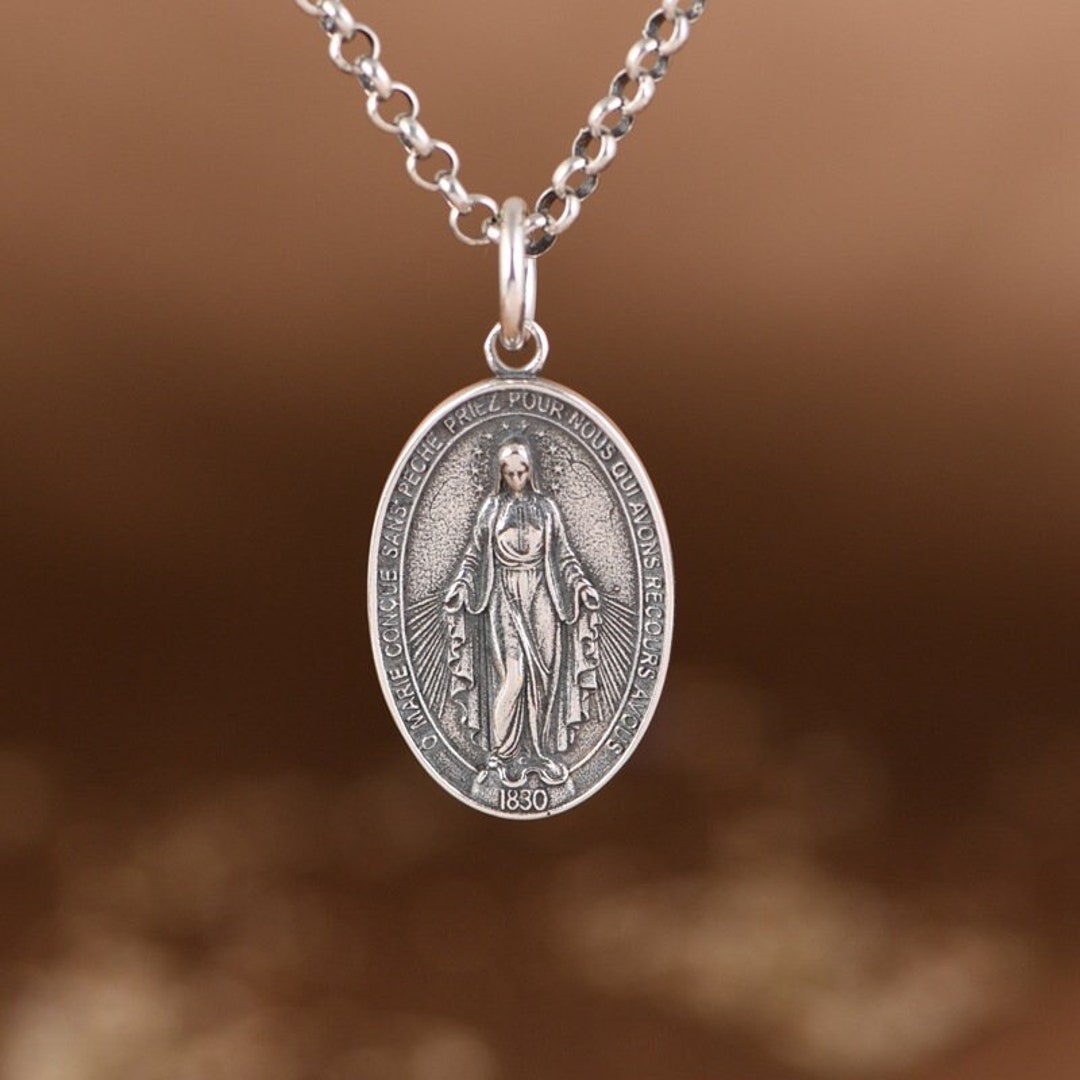 Sterling Silver Miraculous Medal: Virgin Mary Catholic Pendant - Etsy