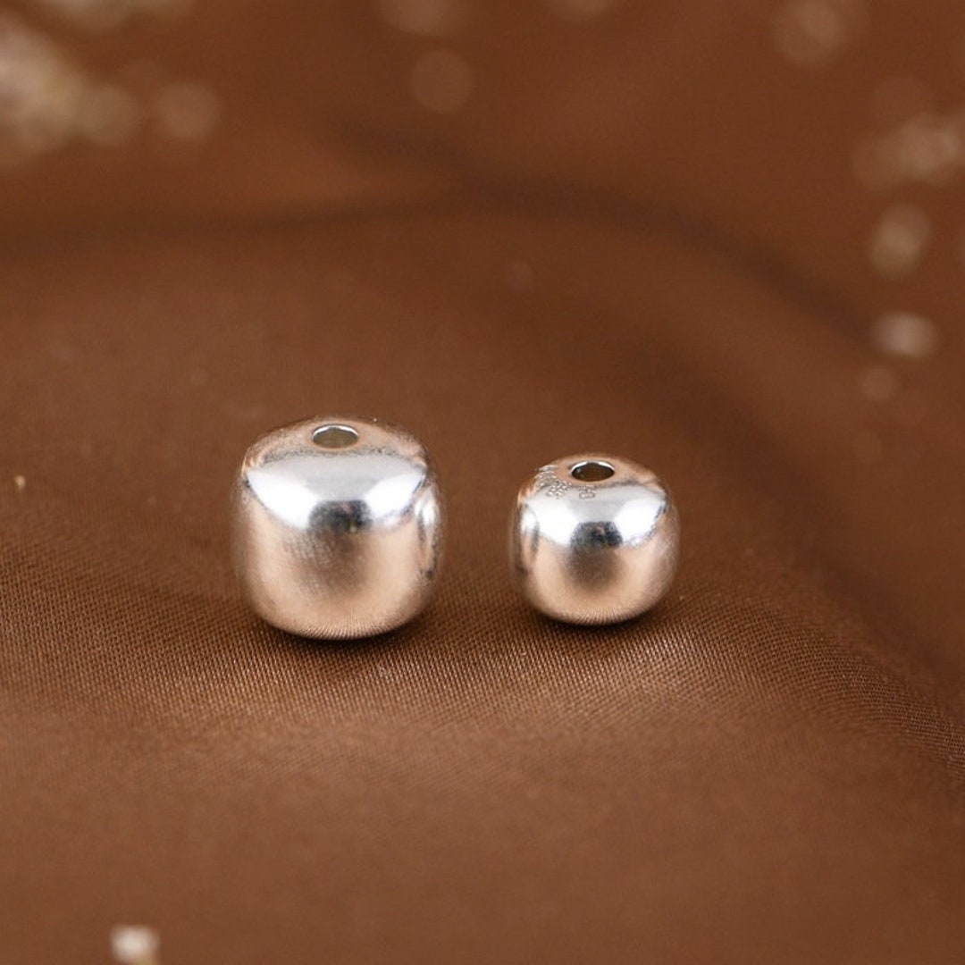 999 Sterling Silver Barrel Beads, Glossy Beads, Spacer Beads, Mala ...