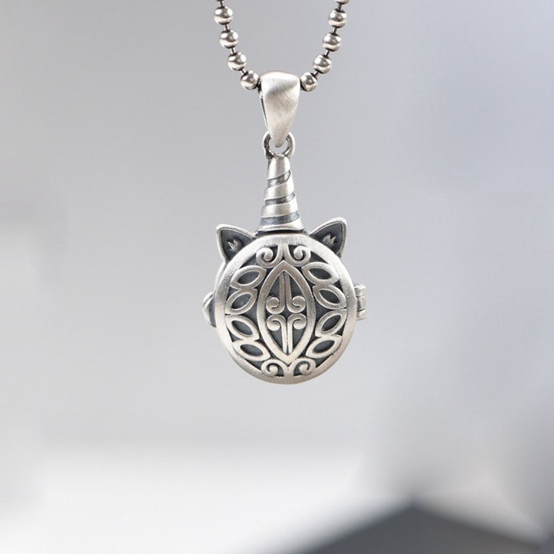 Sterling Silver Cat Locket Pendant Charm, Unique Cat Photo Locket, Cat ...