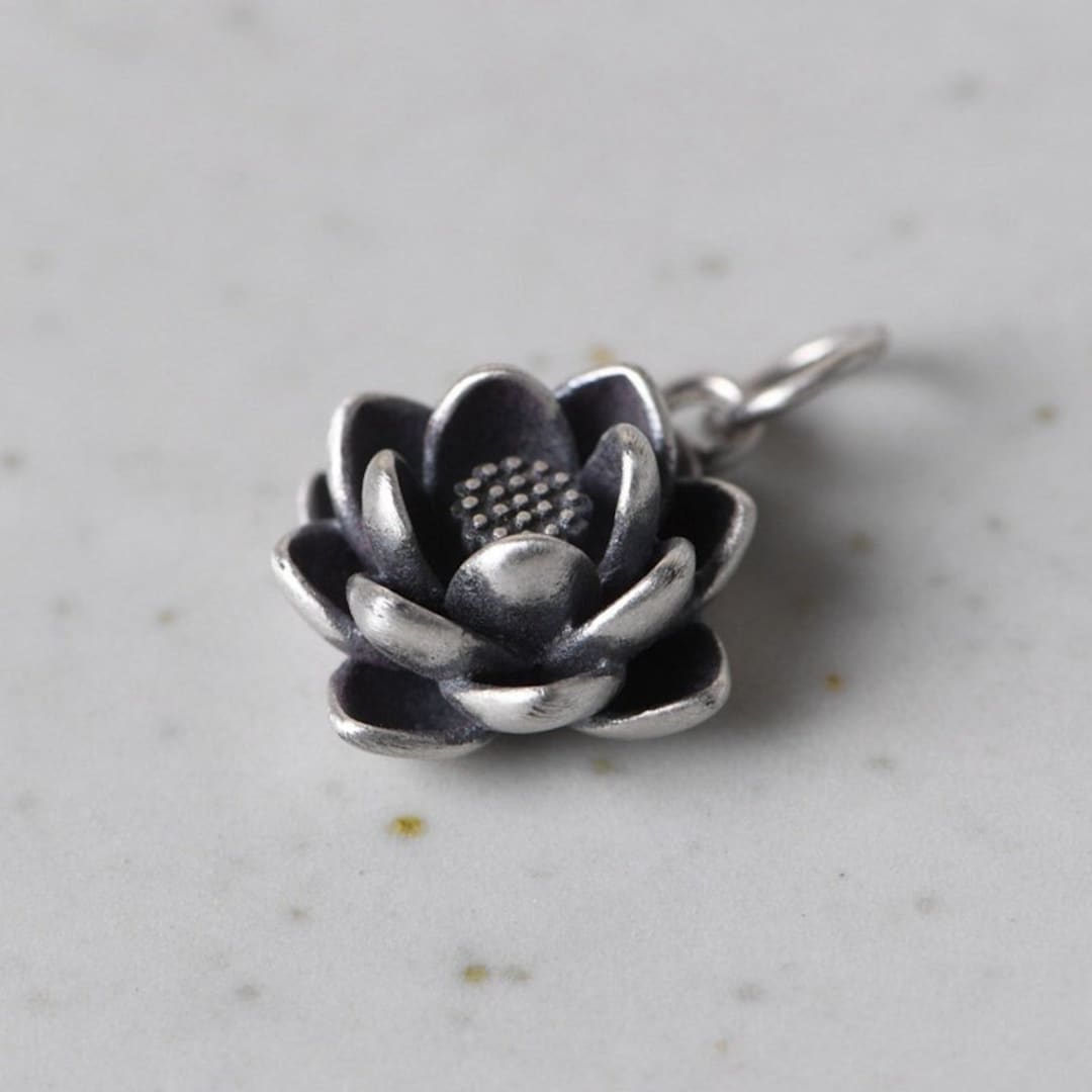 Sterling Silver Lotus Charm, Lotus Pendant Charm, Lotus Flower Charm ...