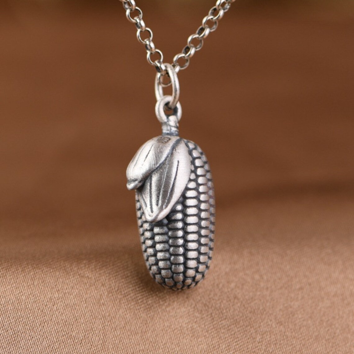 990 Sterling Silver Corn Necklace Pendant, Corn Jewelry, Food Charms ...