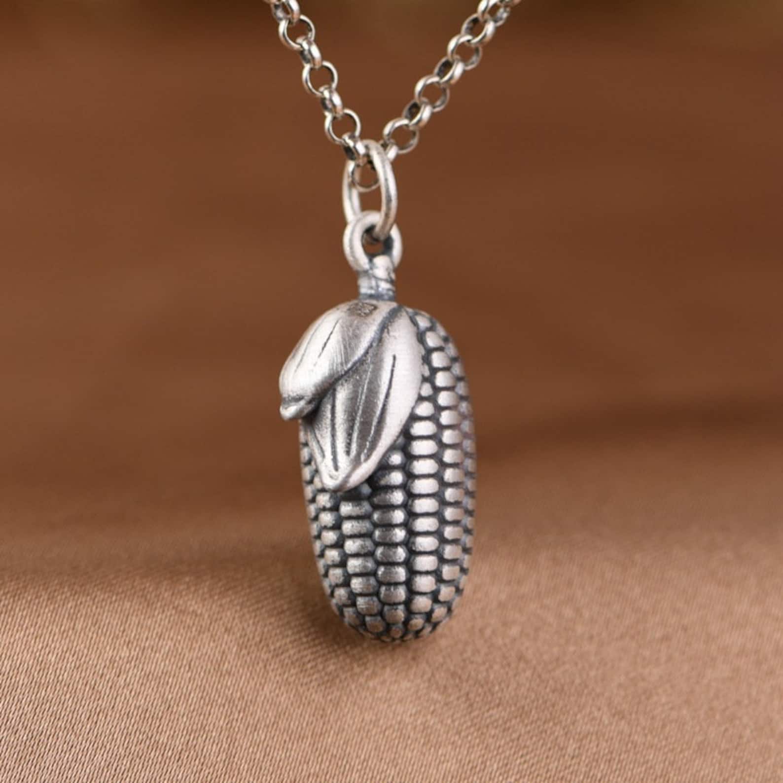990 Sterling Silver Corn Necklace Pendant, Corn Jewelry, Food Charms ...